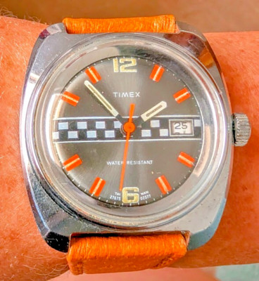 Gents 1977 Gt Britain SS Timex Rally Grey/Orange cal 25 Date Watch ...