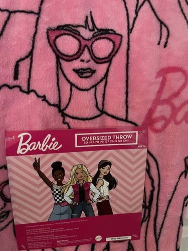 NWT BARBIE HOT PINK PLUSH I CAN BE BARBIE THROW BLANKET Oversized 50x70 ...