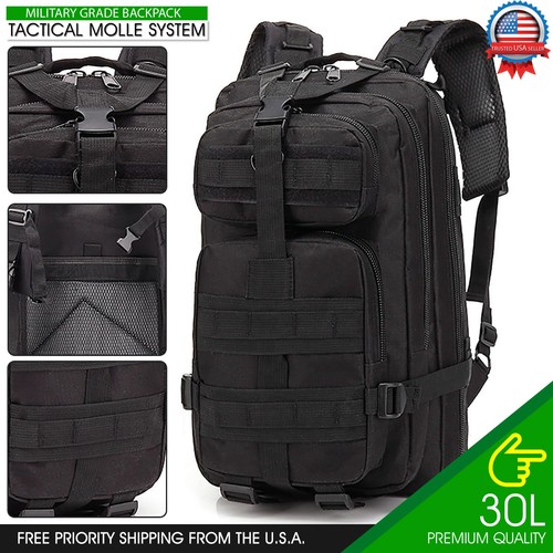 Tactical Backpack 30L Rucksack Black Military Molle Outdoor Large Bag ...