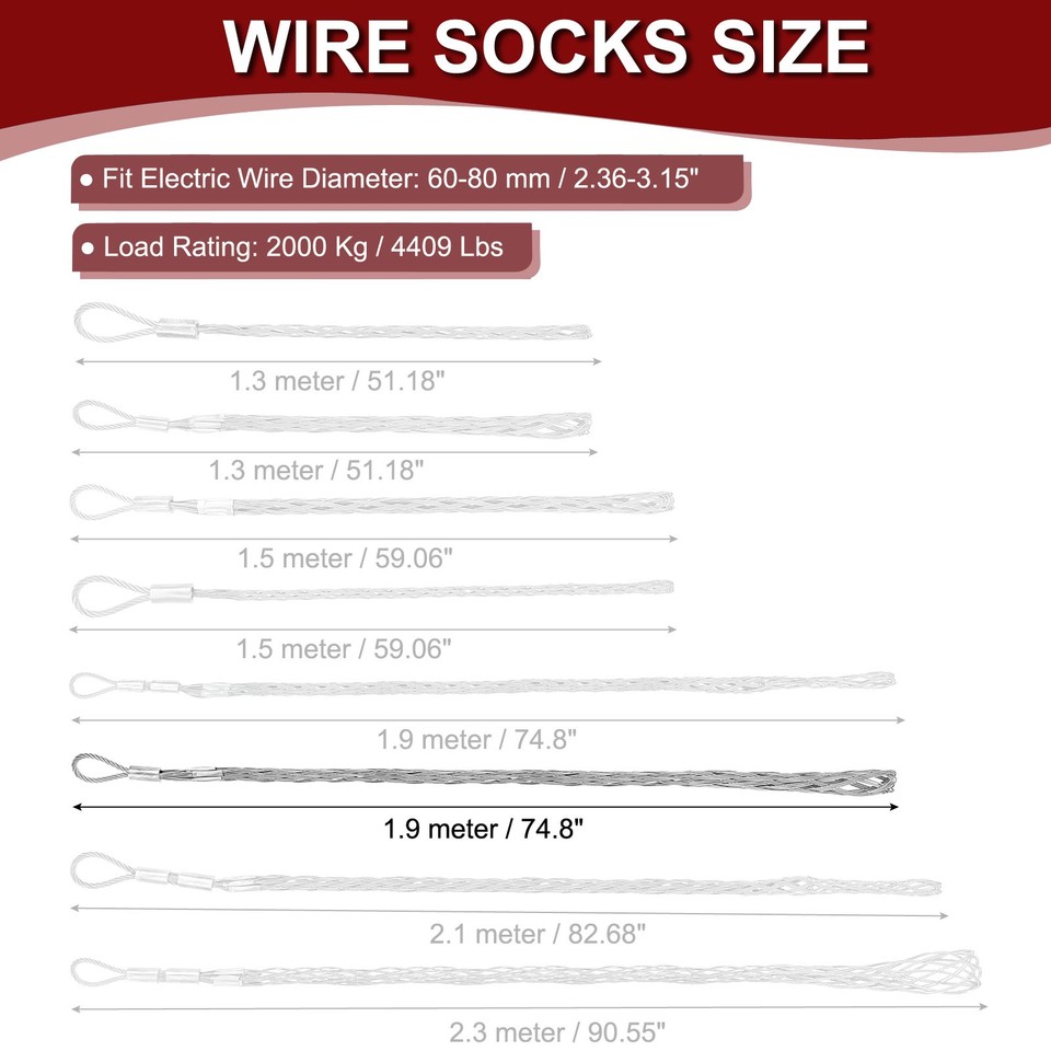60-80mm Cable Pulling Wire Socks 66.93" Long Grip Socks Net Mesh Cable ...