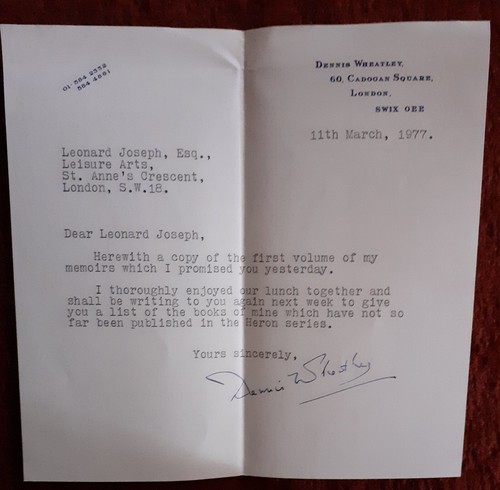 Dennis Wheatley Signed Typed Letter 1977 + H/B 1st Edition The Satanist ...