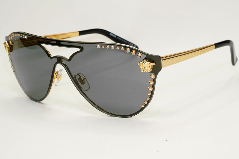 Versace Sunglasses Gold Diamante Medusa Grey Unisex MOD VE 2161-B 1002/ ...