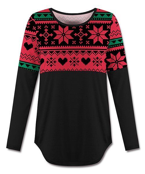 MSRP $40 Udear Black & Red Fair Isle Heart Long-Sleeve Top Size XL NWOT ...