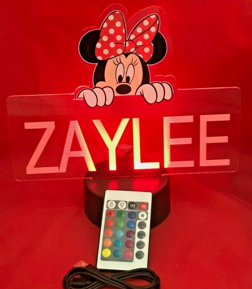 Minnie Mouse Disney Light Up Night Light Table Lamp LED Personalized ...