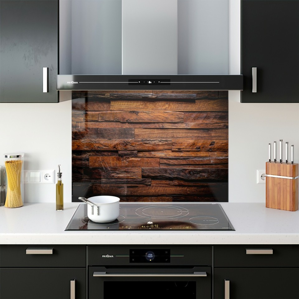 Kitchen Glass Splashback Toughened Tile Cooker ANY SIZE Rustic Wood ...