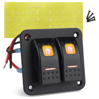 2 Gang Rocker Switch Panel Toggle Orange LED Car Truck Fog Work Light ...