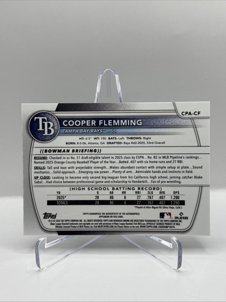 2025 Bowman Draft Chrome Cooper Flemming 1st Bowman Auto | eBay