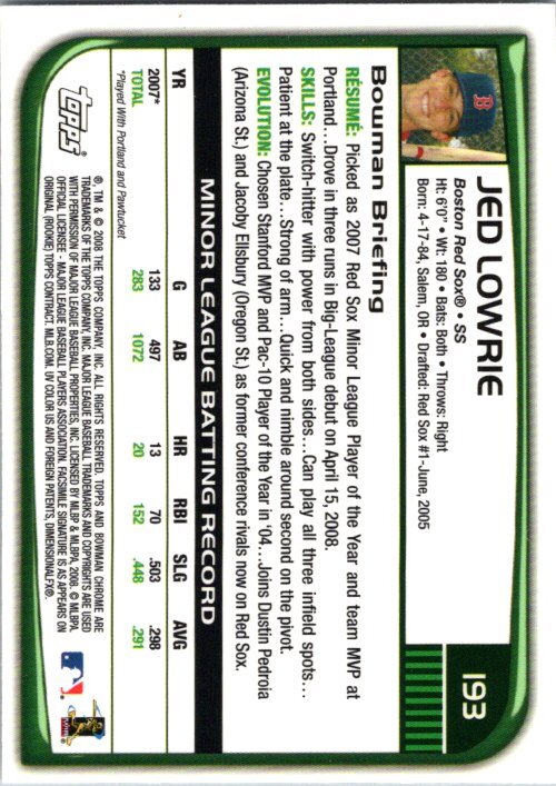 2008 Bowman Chrome #193 Jed Lowrie | eBay