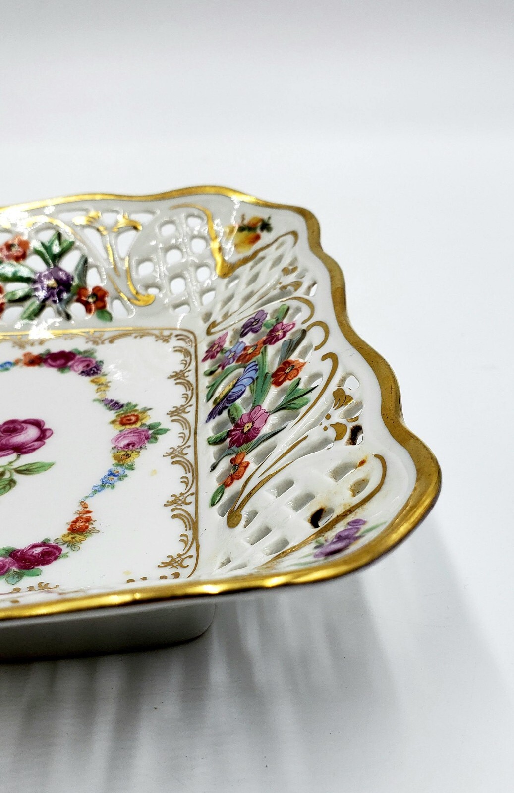 Vtg. Schumann Bavaria Porcelain Bon-Bon Plate - Empress Dresden Flowers ...