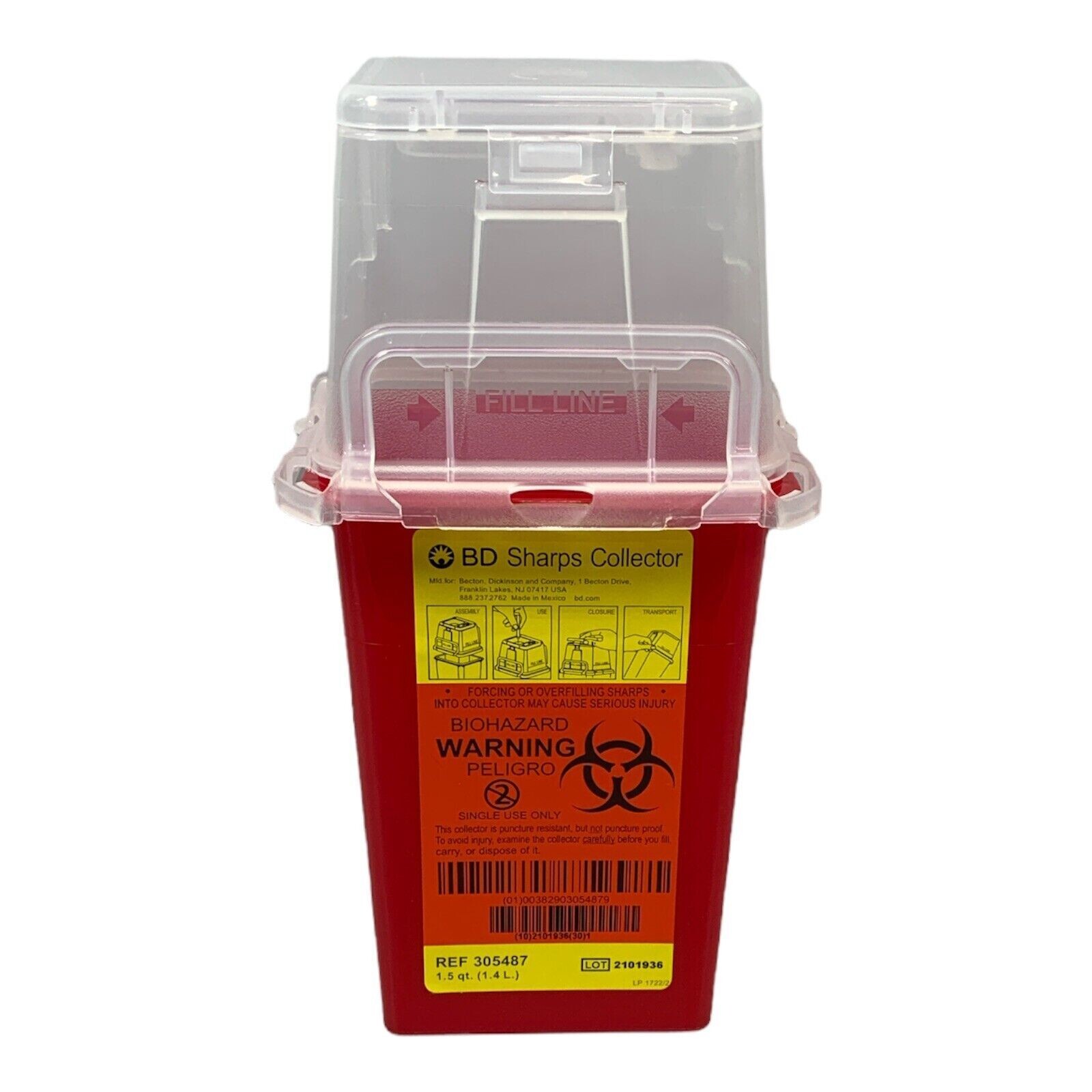 BD Sharps Collector 1.5 Quart Container for Needles Biohazard Waste ...