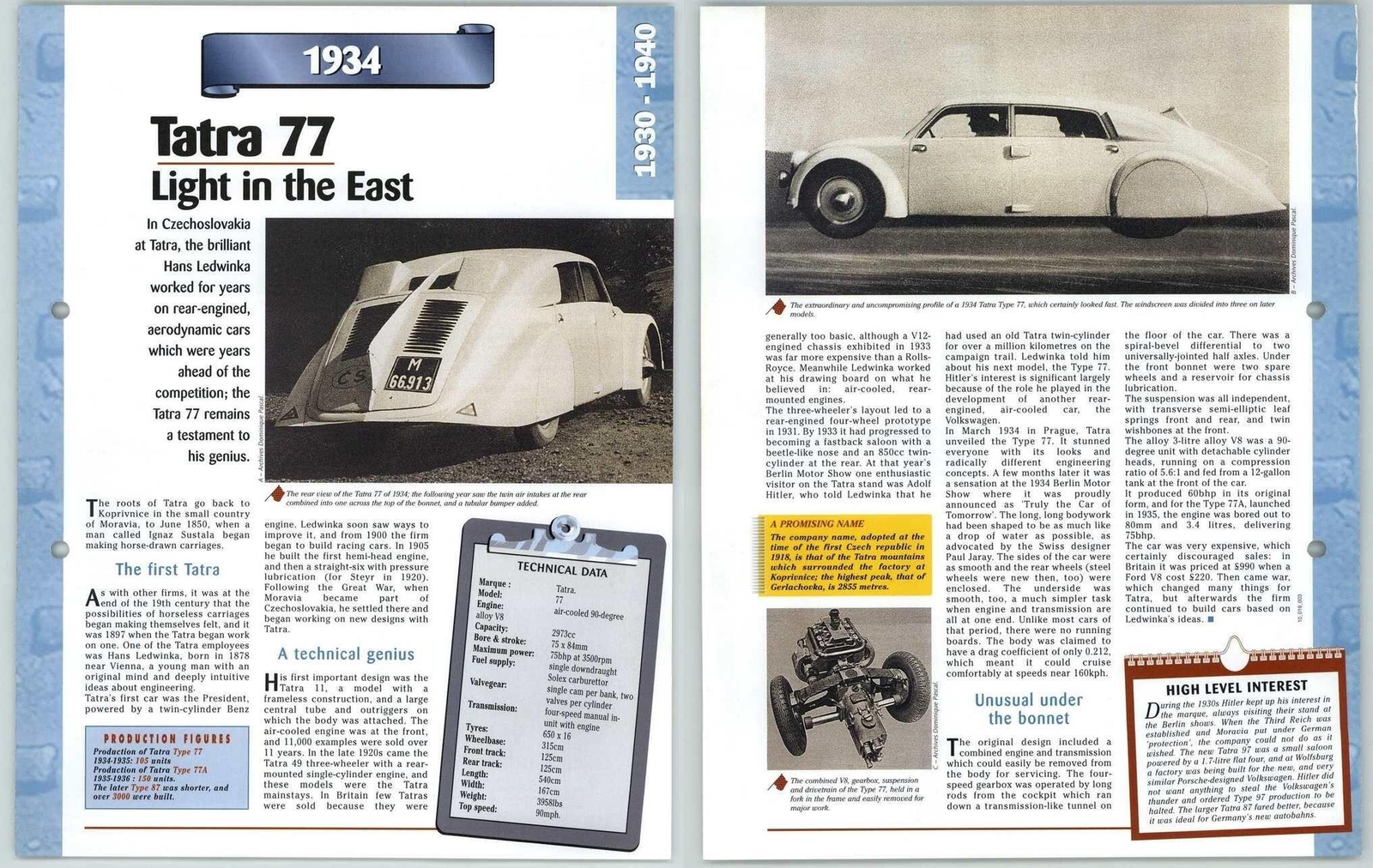 Tatra 77 - 1930/1940 A Century Of Cars - Hachette Page | eBay UK