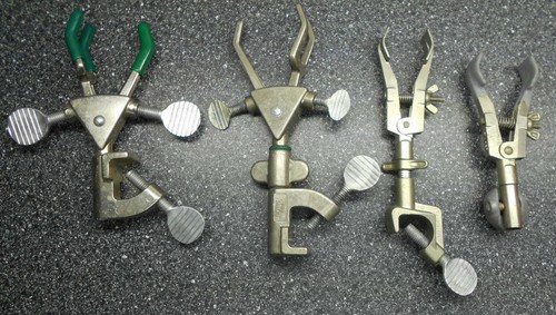 LOT OF 4 ASSORTED LABORATORY 3-PRONG CLAMPS & LAB JAWS WITH BURETS | eBay