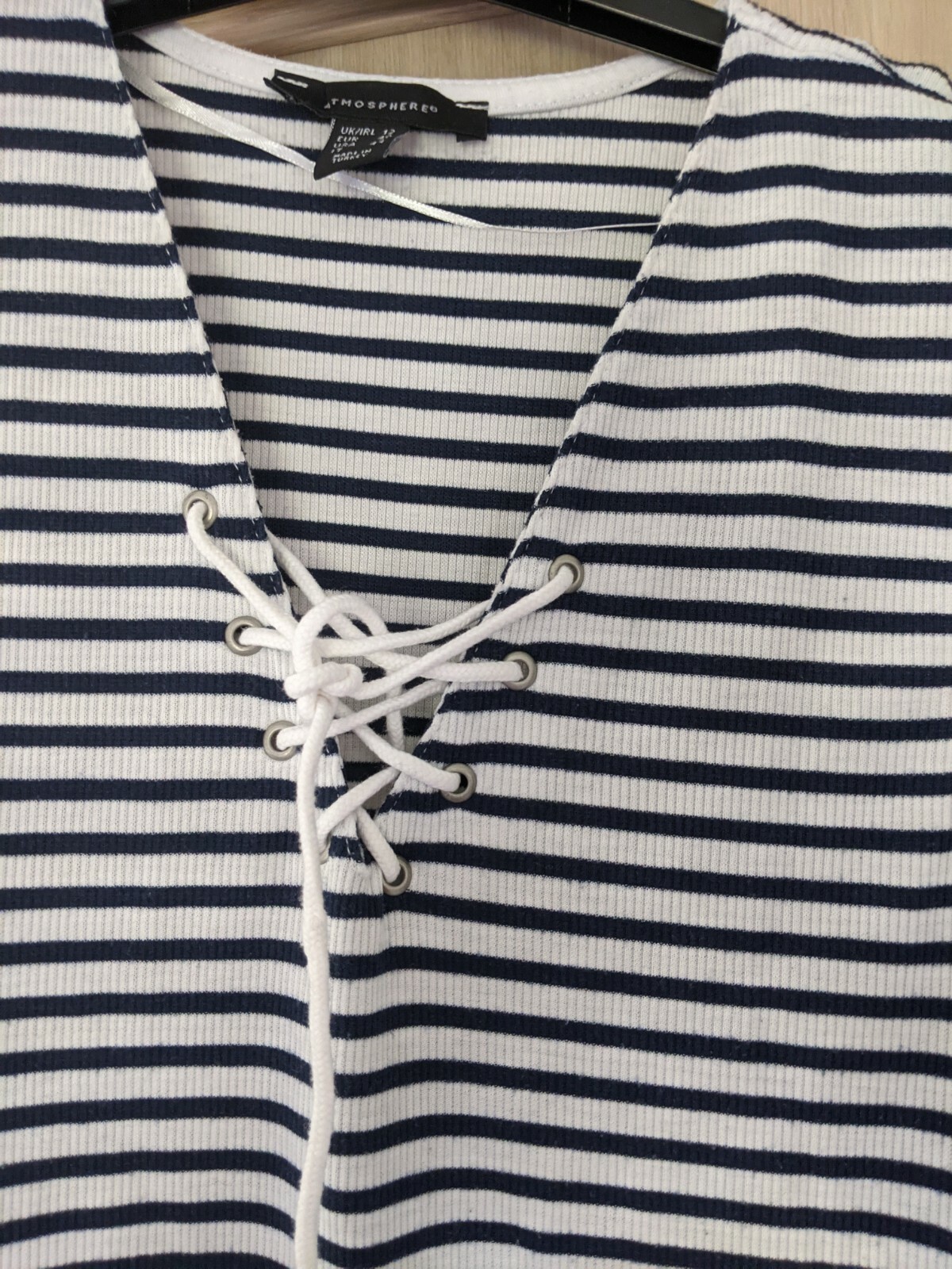 Primark Atmosphere White & Navy Striped Tie Front Top - UK Size 12 ...