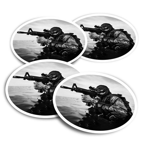 4x Round Stickers 10 cm - BW - Navy Seal Frogman Ocean Military #37490 ...