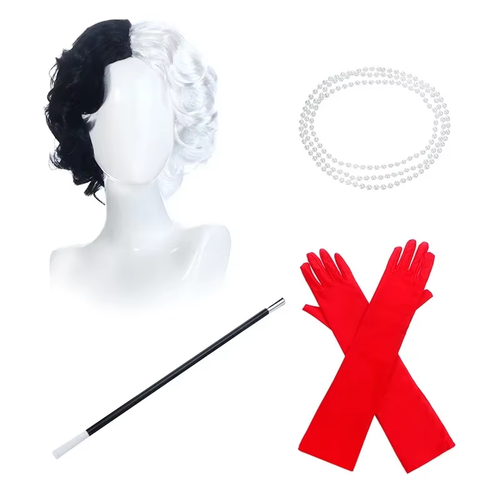 Cruella De Vil Cosplay Synthetic Wig Prop Black White Wig Eye Mask ...