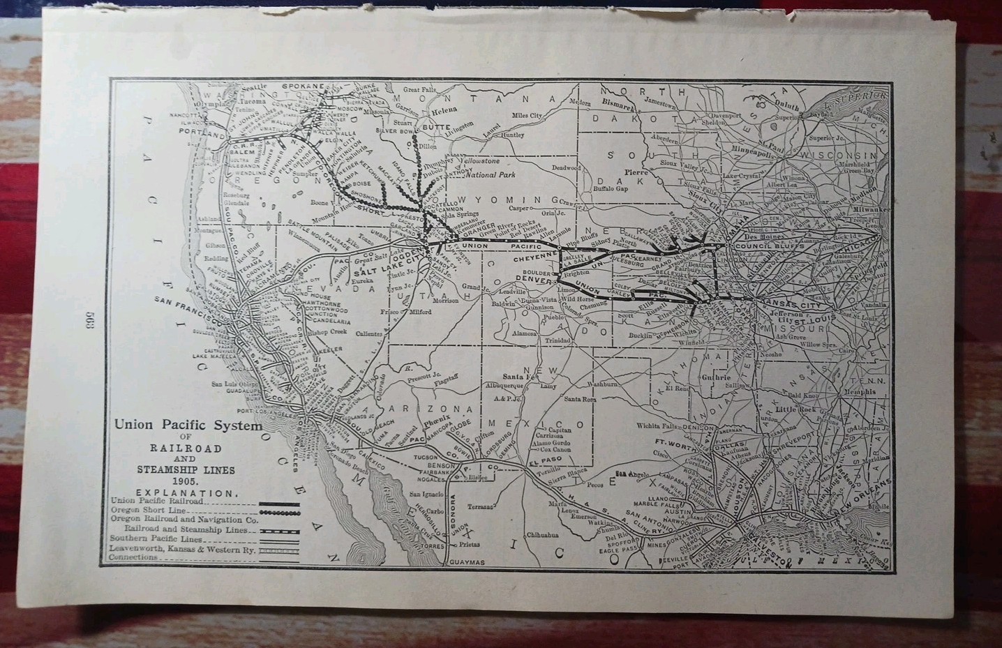 1905 dated Train Route Map UNION PACIFIC SYSTEM RAILROAD & STEAMSHIP ...