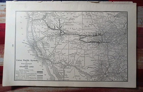 1905 dated Train Route Map UNION PACIFIC SYSTEM RAILROAD & STEAMSHIP ...