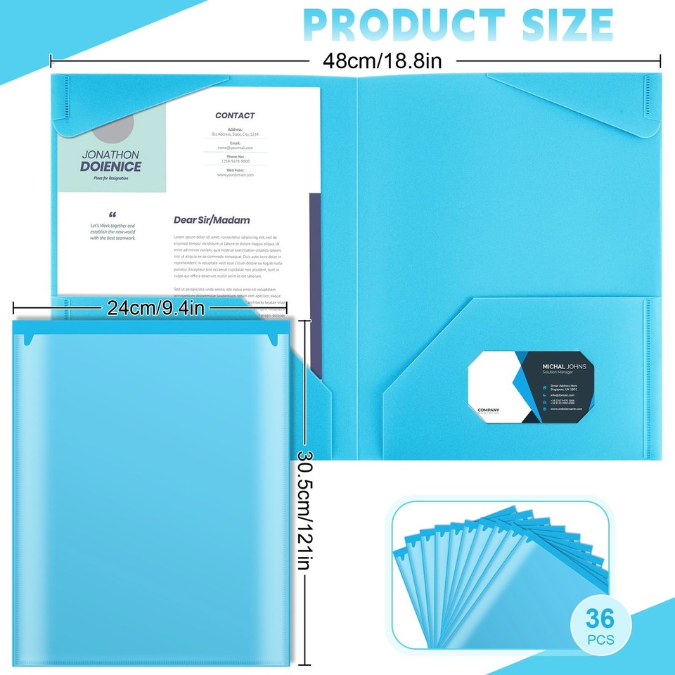 36 Pcs Plastic Folders with Clear Front Pockets Heavy Duty File Folders ...
