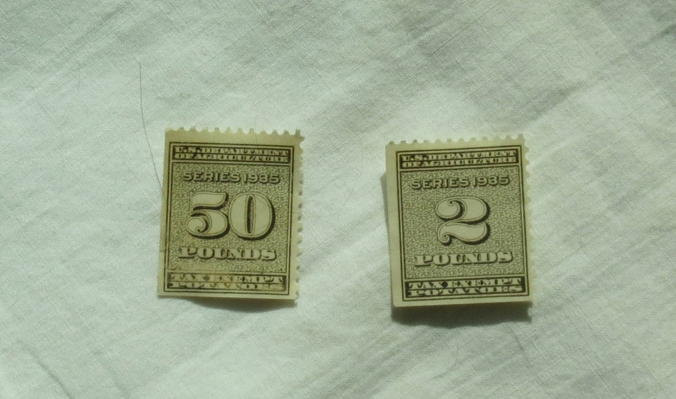TWO MINT 1935 U.S. POTATO TAX STAMPS 2 LB & 50 LB STAMP COLLECTING ...