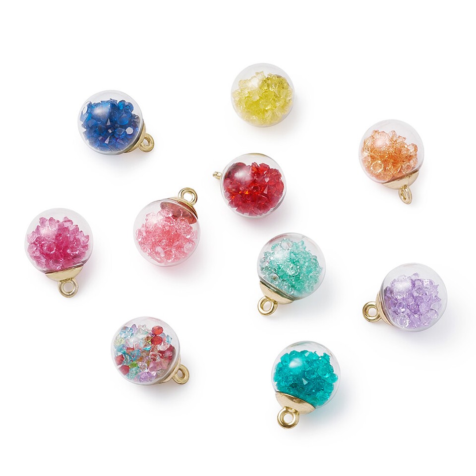100pcs Colorful Glass Ball Pendants Rhinestone Smooth Mini Charms Craft ...