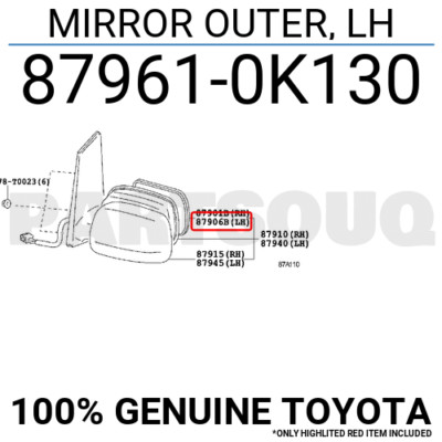 879610K130 Genuine Toyota MIRROR OUTER, LH 87961-0K130 | eBay