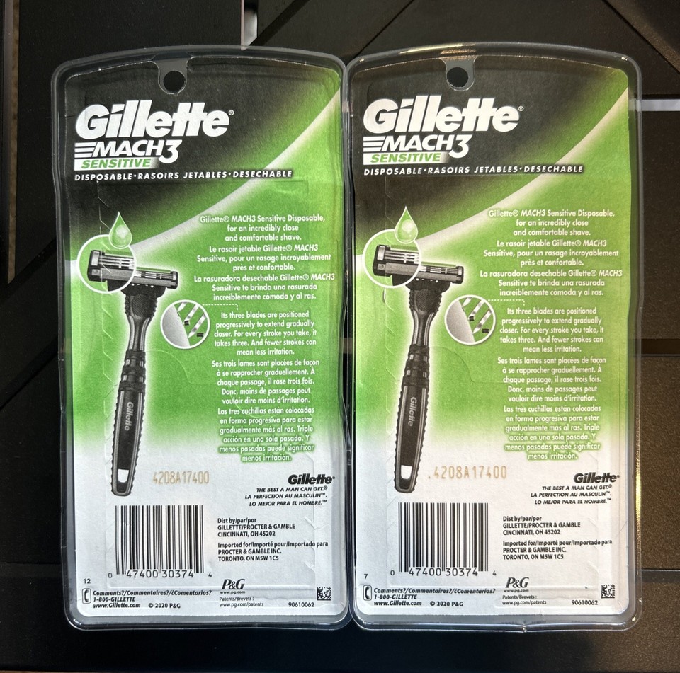 Gillette Mach3 Men's Disposable Razors Jetables For Sensitive Skin 2PK ...