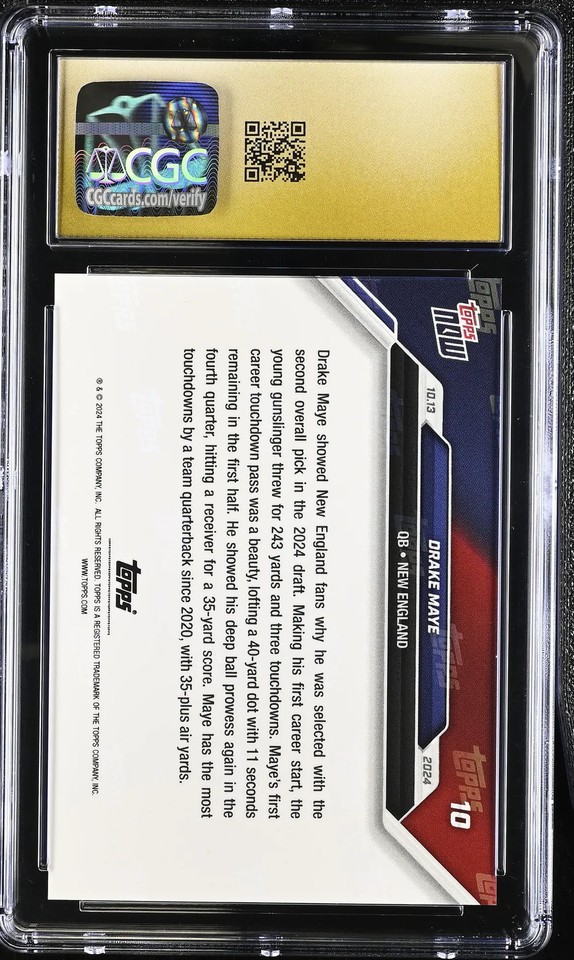 2024 Topps Now Drake Maye #10 CGC 10 Pristine Black Label | eBay