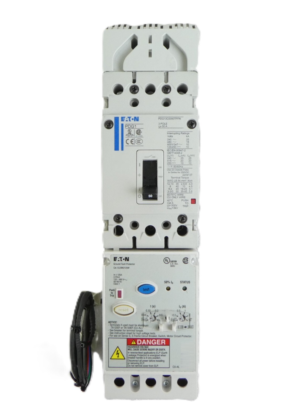 Eaton PDG13C0050TFFN 3 Pole Industrial Circuit Breaker PDG1 ELEBN3125W ...