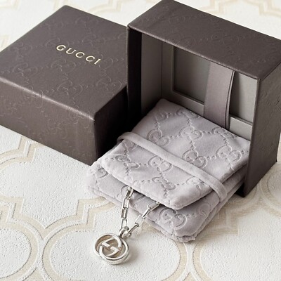 GUCCI Interlocking GG Logo Necklace Pendant Men Women Silver 925 with ...