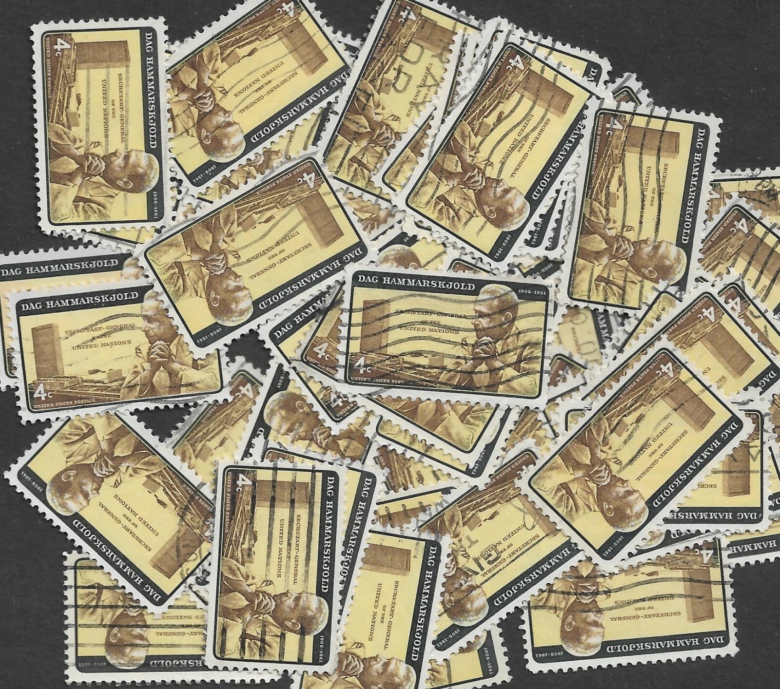 Postage Stamps For Crafting: 1962 4c UN/Dag Hammarskjold; Yellow/Brown ...