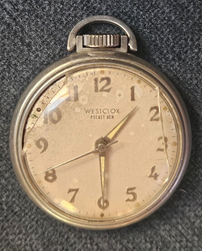 WestClox Pocket Ben: Vtg. Stainless Steel; Open Face-Manual Wind Up ...