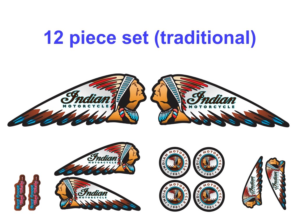 Indian Head tank Decals - 12pc set 5 Colors - for Chief Scout Sixty ...