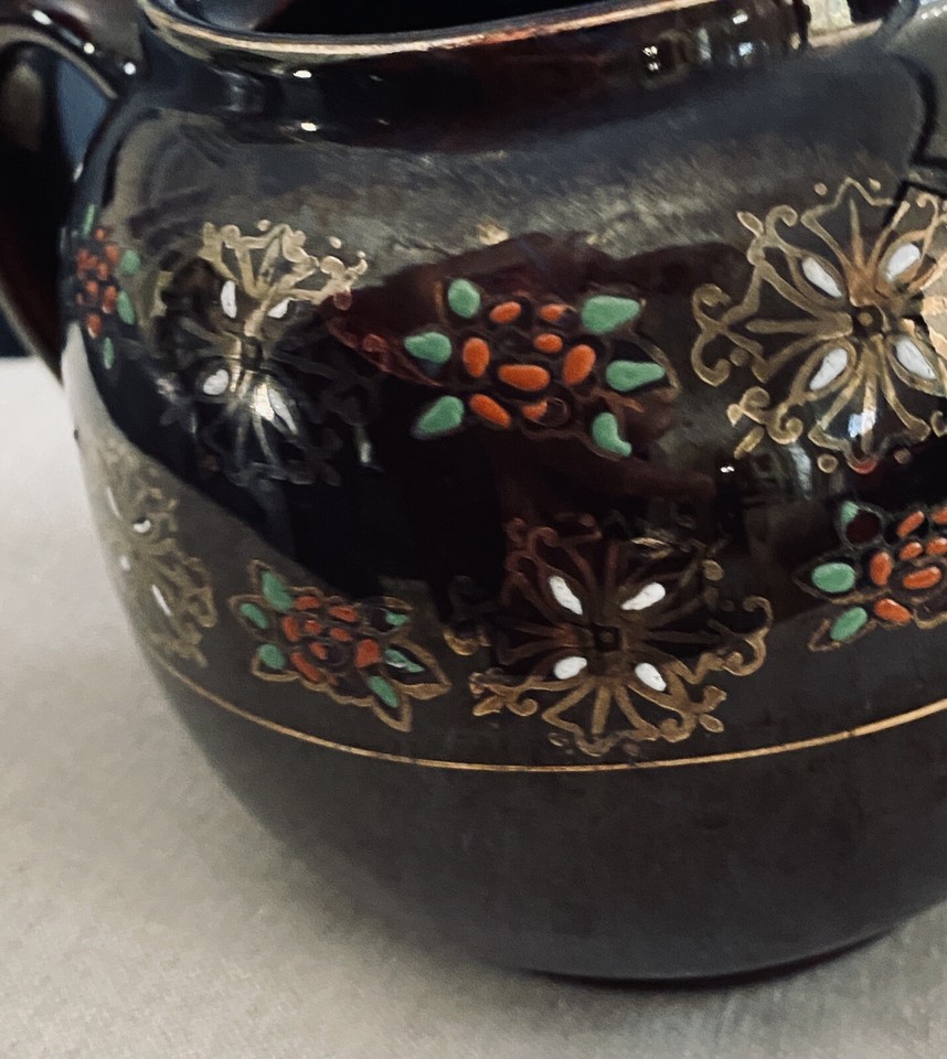 VINTAGE Red Ware Moriage Brown Hand Painted Teapot 2 c Intricate: Japan ...