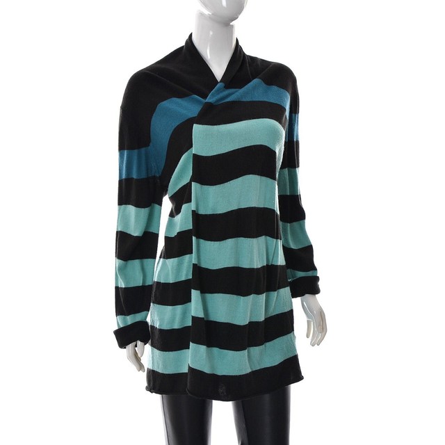 Fabiani Womens Open Front Cardigan Long Sleeve Top Blue/Black Striped ...