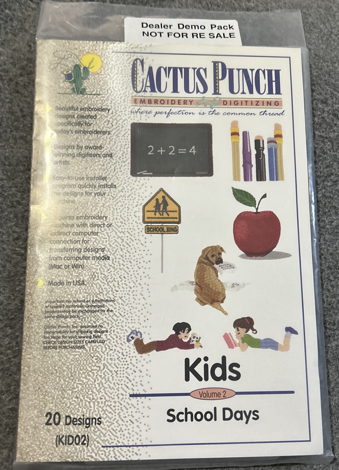 CACTUS PUNCH MACHINE EMBROIDERY CD #KID02- KIDS SCHOOL DAYS-VOLUME 2 ...