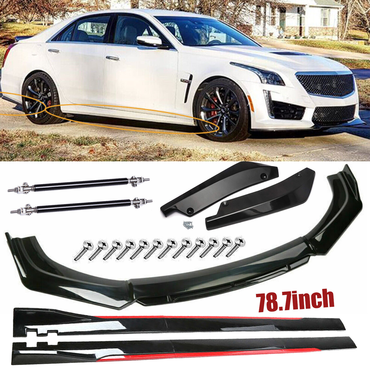 For Cadillac CTS CTS-V Front Bumper Lip Spoiler Splitter 79"Side Skirts ...