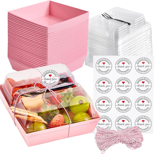 50 Pack Clear Treat Boxes with Forks - Small Dessert Boxes to Go - 5 ...