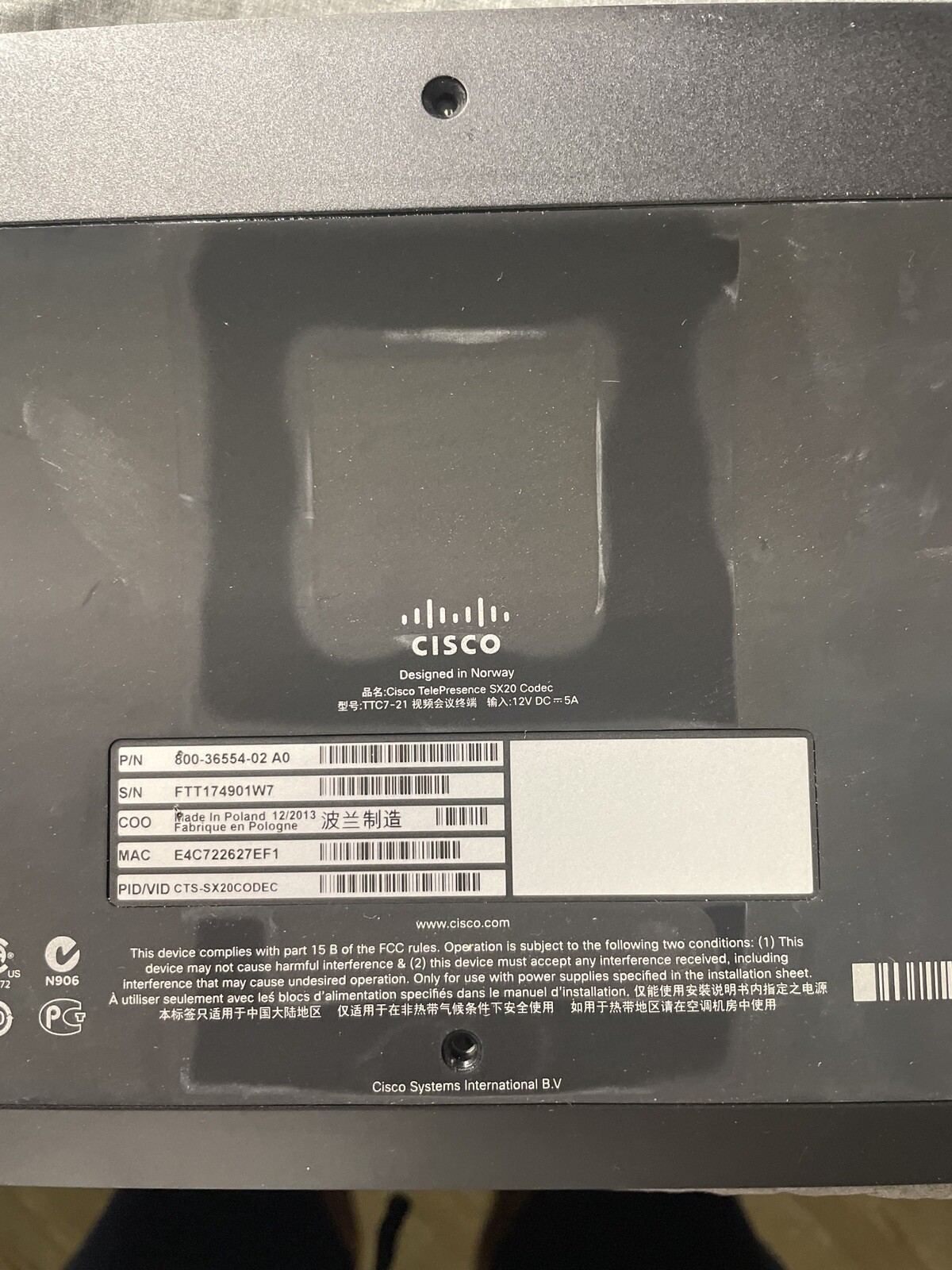 Cisco Telepresence CTS Sx20 Codec 800-36554-02 A0 + Mic | eBay