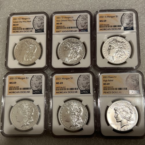 2021 Morgan Silver Dollars & Peace NGC 6 MS69 6 complete Set with COA ...