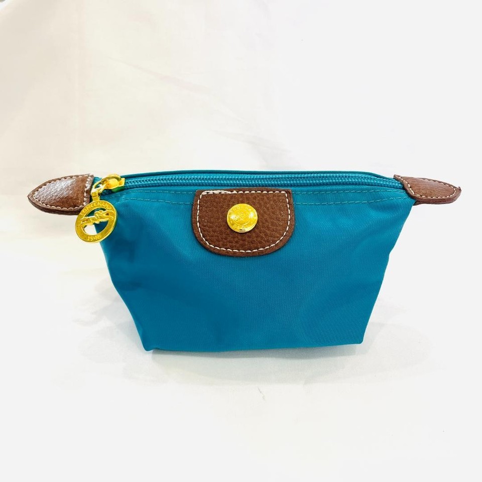 Longchamp Mini Pouch Blue Nylon women hand bag purse handle From Japan ...