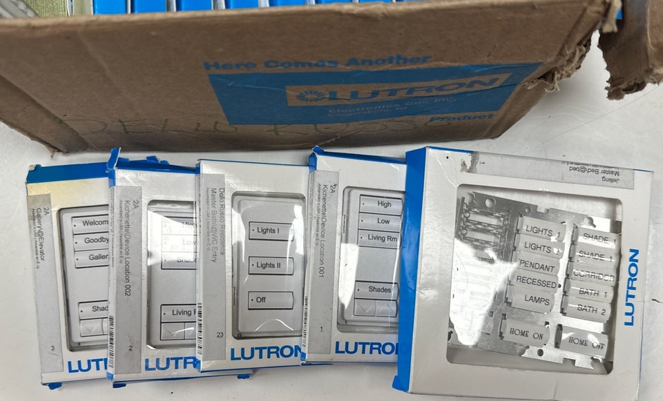 36- Lutron Radio RA2 RKD 6-Button Keypads White + 6 misc extras pads ...