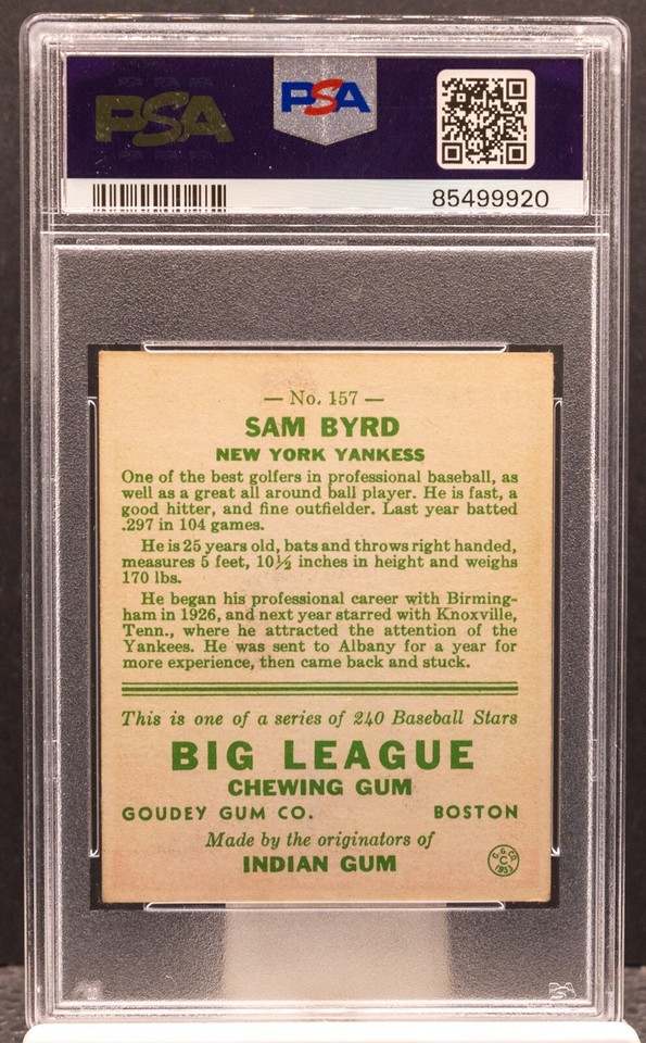 85499920 SAM SAMUEL BYRD 1933 Goudey SET BREAK 157 RC Rookie PSA 4 | eBay