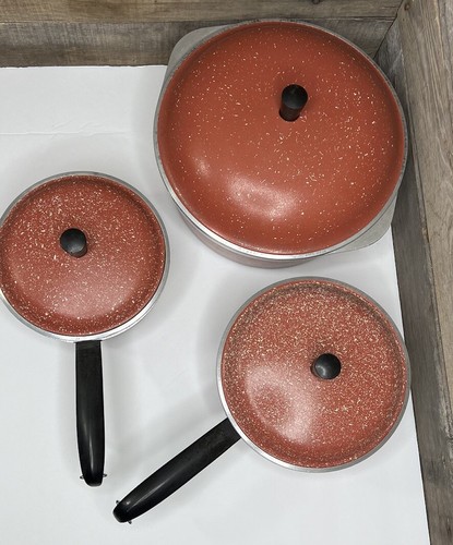 VTG CLUB ALUMINUM COOKWARE DUTCH OVEN SKILLET SAUCE PAN RED POPPY SET ...