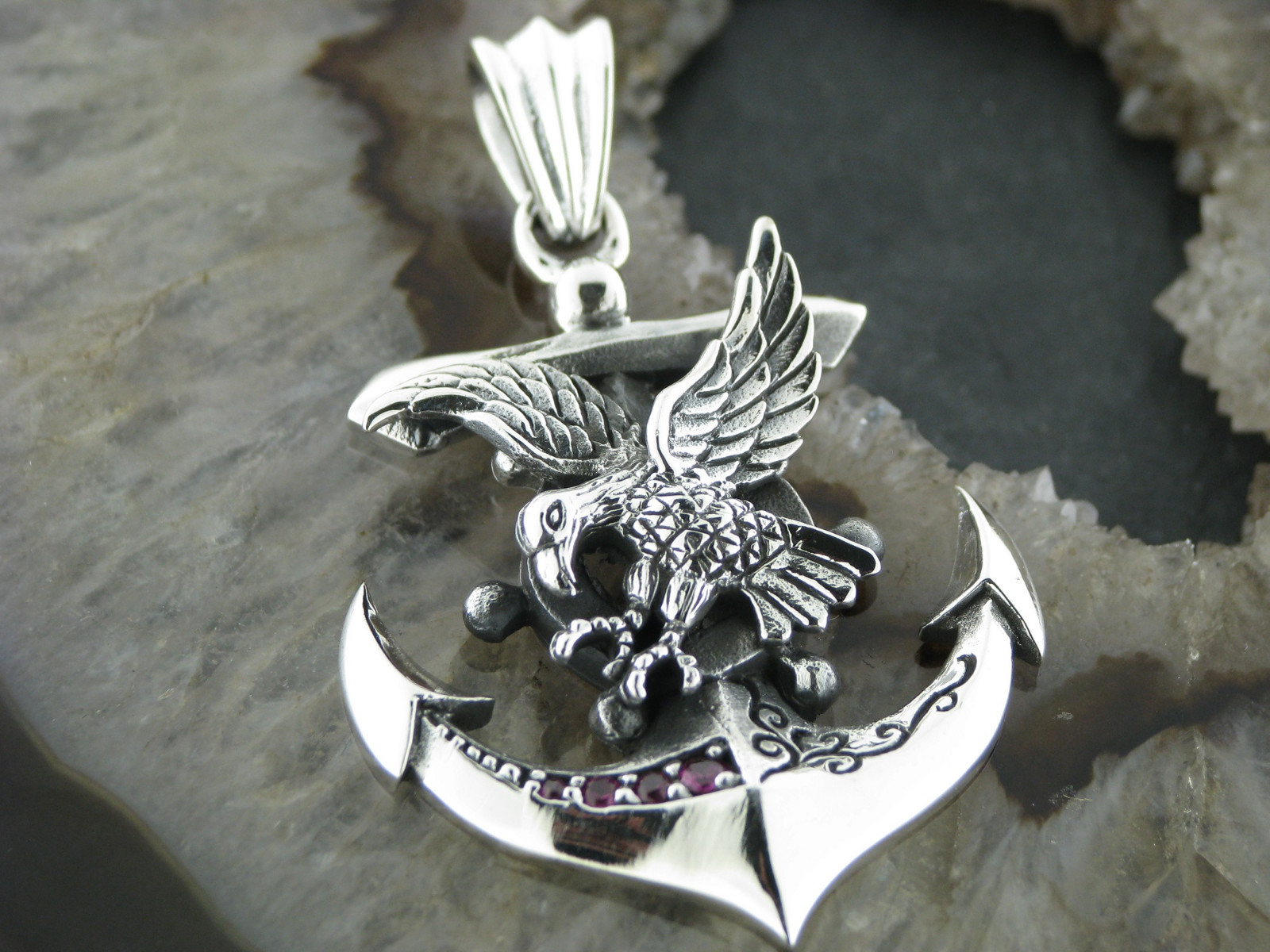 Old School Silber Kettenanhänger Anker mit Adler Anchor with eagle ...