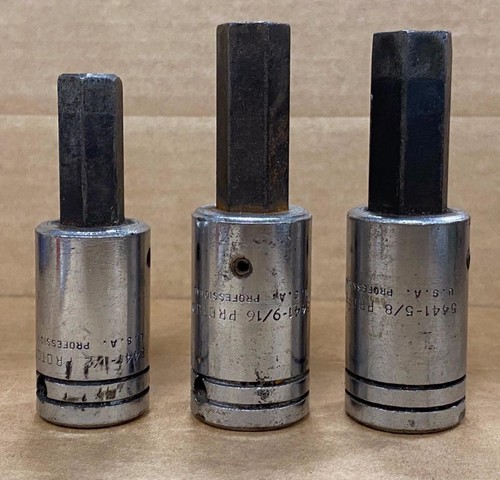 LOT OF 3 PROTO PROFESSIONAL 1/2" DRIVE HEX BIT SOCKETS (5441-5/8"- 9/16 ...