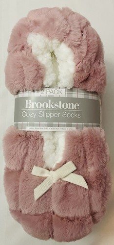 Brookstone Cozy Slipper Socks with Grippers 2Pk (Ladies Size 7-9.5)Pink ...