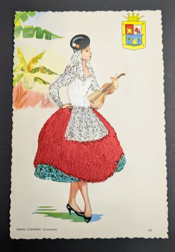 Maiden Girl with Violin & Embroidered Dress Spain Spanish Postcard c ...