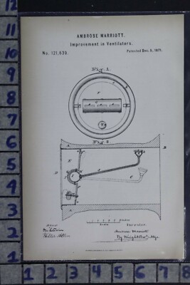1871 MARRIOTT ST LOUIS MISSOURI VENTILATOR ARCHITECTURAL PATENT LITHO ...