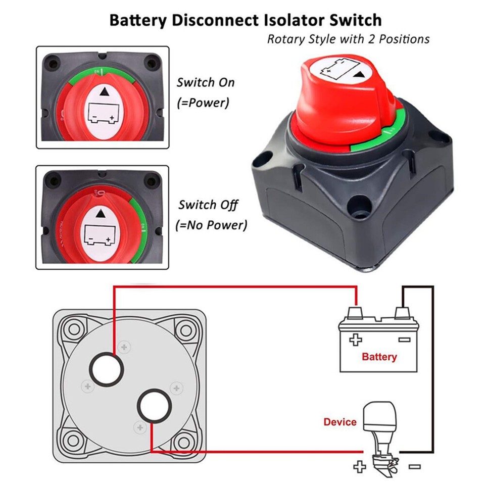 12V Battery Disconnect Rotary Switch Cut On/Off Set for Car SUV RV ...