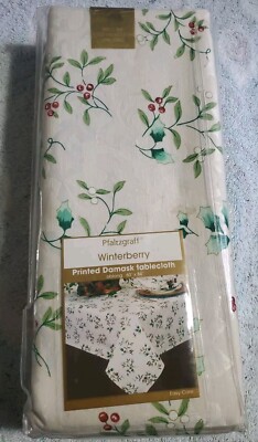 NEW Pfaltzgraff WINTERBERRY Damask Tablecloth 60" x 84" Oblong Vintage ...